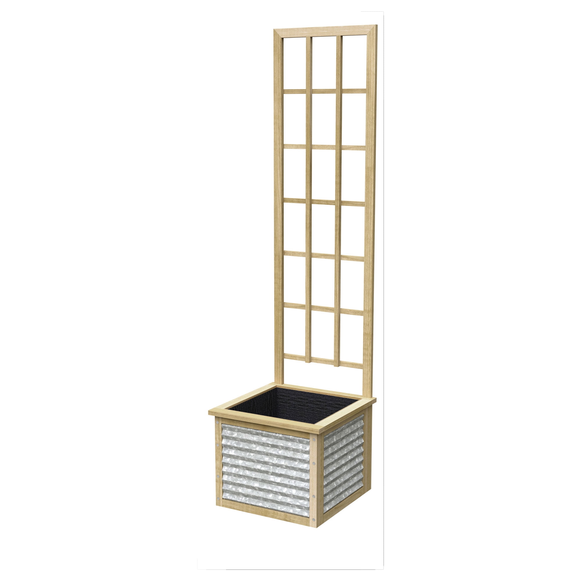 Panacea Galvanized & Cedar Large Square Planter Box with Trellis, Metal ...