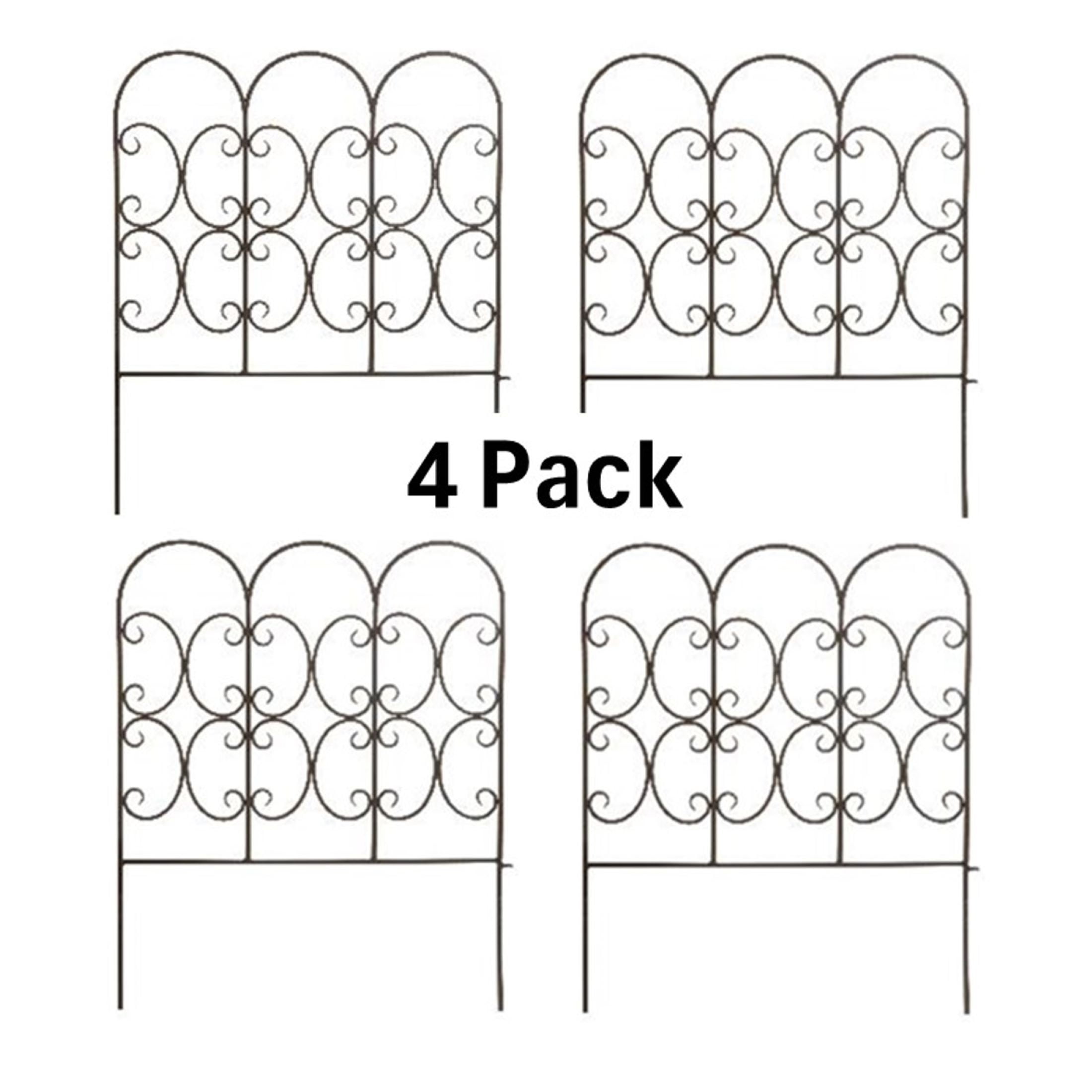 Set of 4- Decorative Border Metal Garden Edging Fence Panels, Triple ...