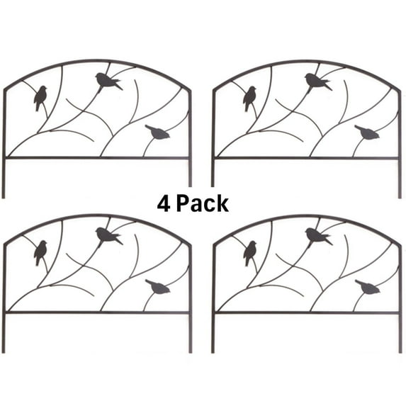 Panacea Steel Garden Fence Panels, Set of 4, Birds & Branch Design ...