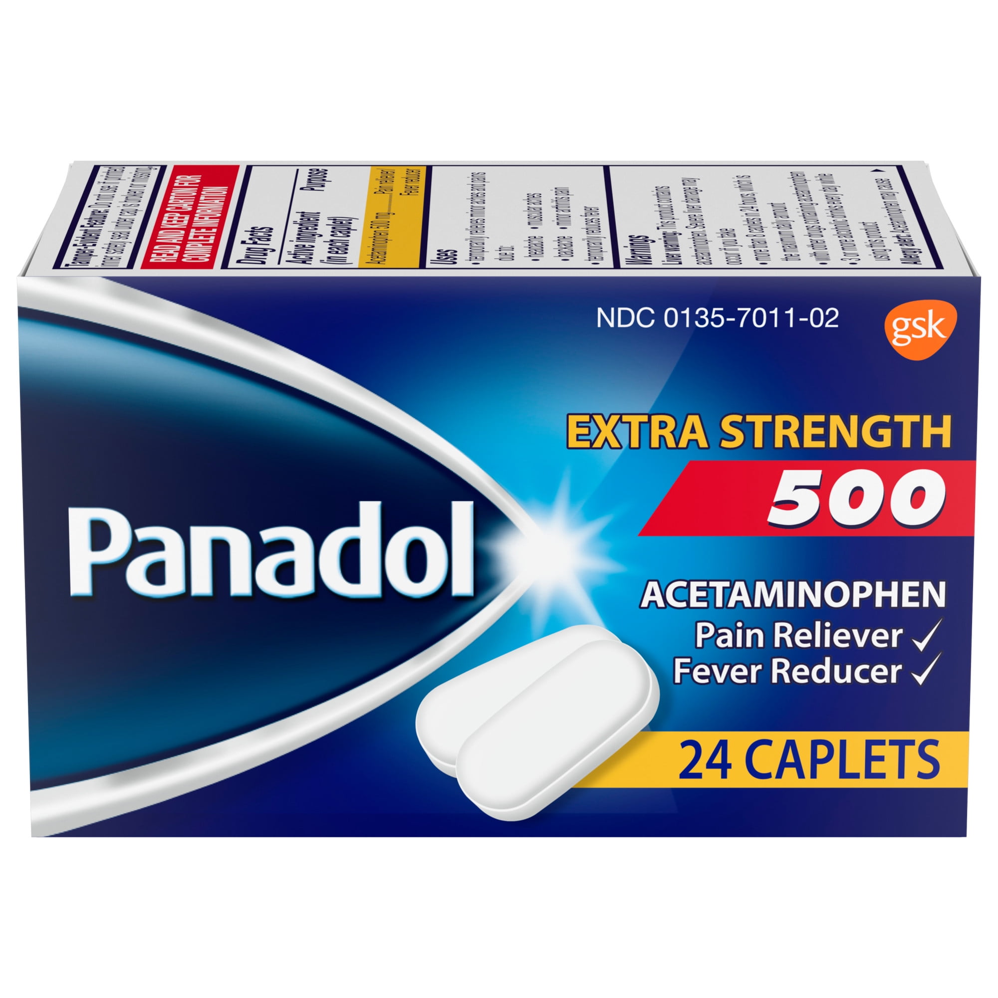 Panadol Extra Strength Caplets, Pain Reliever & Fever Reducer - 24Ct ...