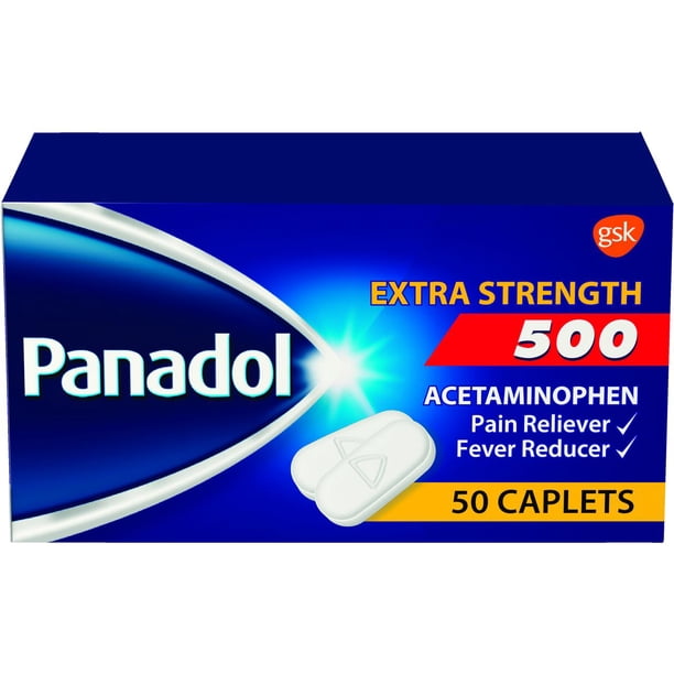 Panadol Extra Strength Caplets, Pain Reliever & Fever Reducer - 50ct ...