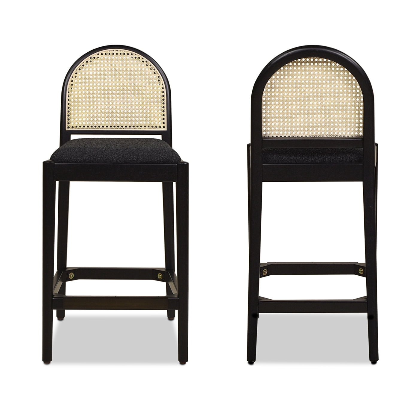 Panama 26.5" Curved Back Cane Rattan Set of 2 Counter Height Bar Stools ...