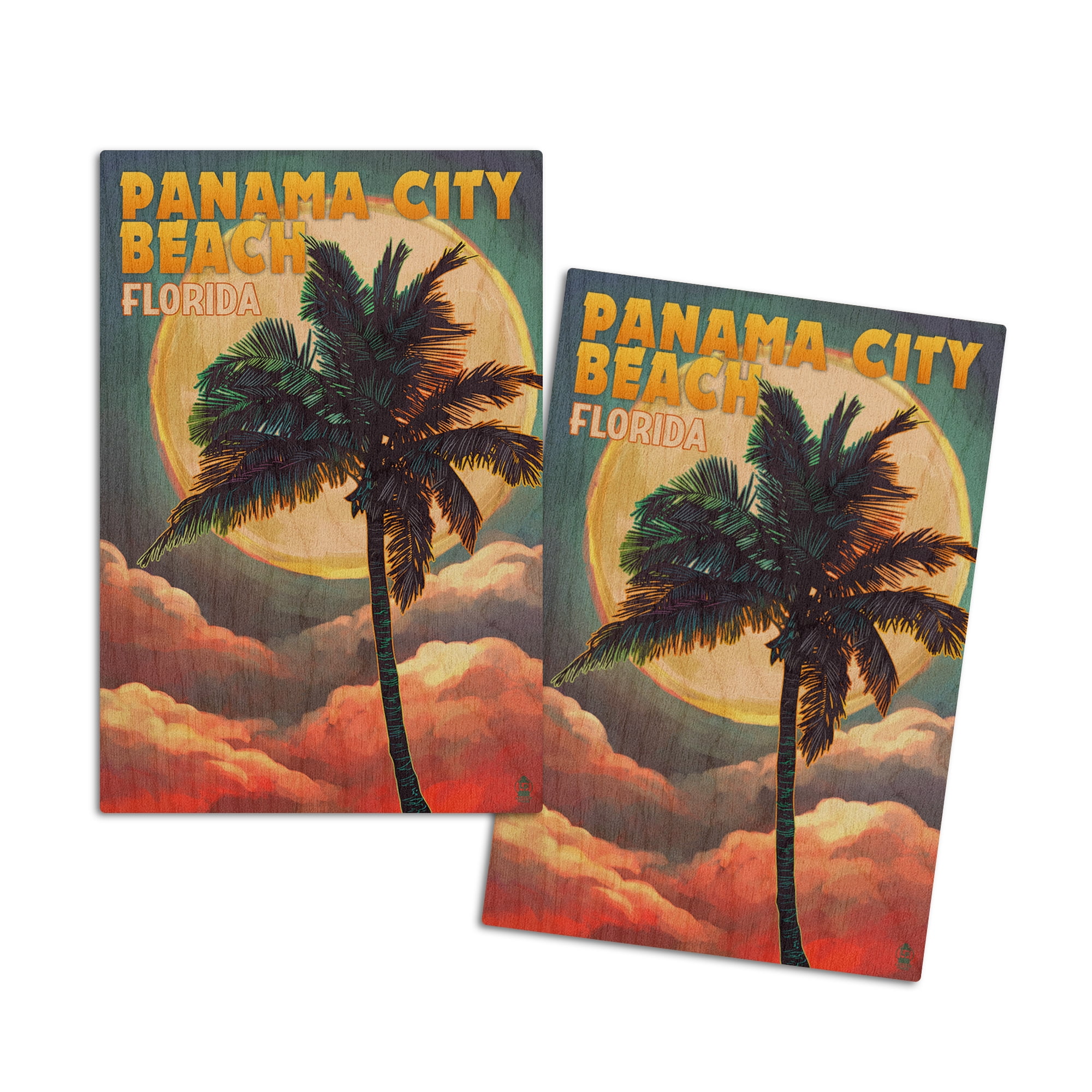 Panama City Beach, Florida, Palm and Moon (4x6 Birch Wood Postcards, 2 ...