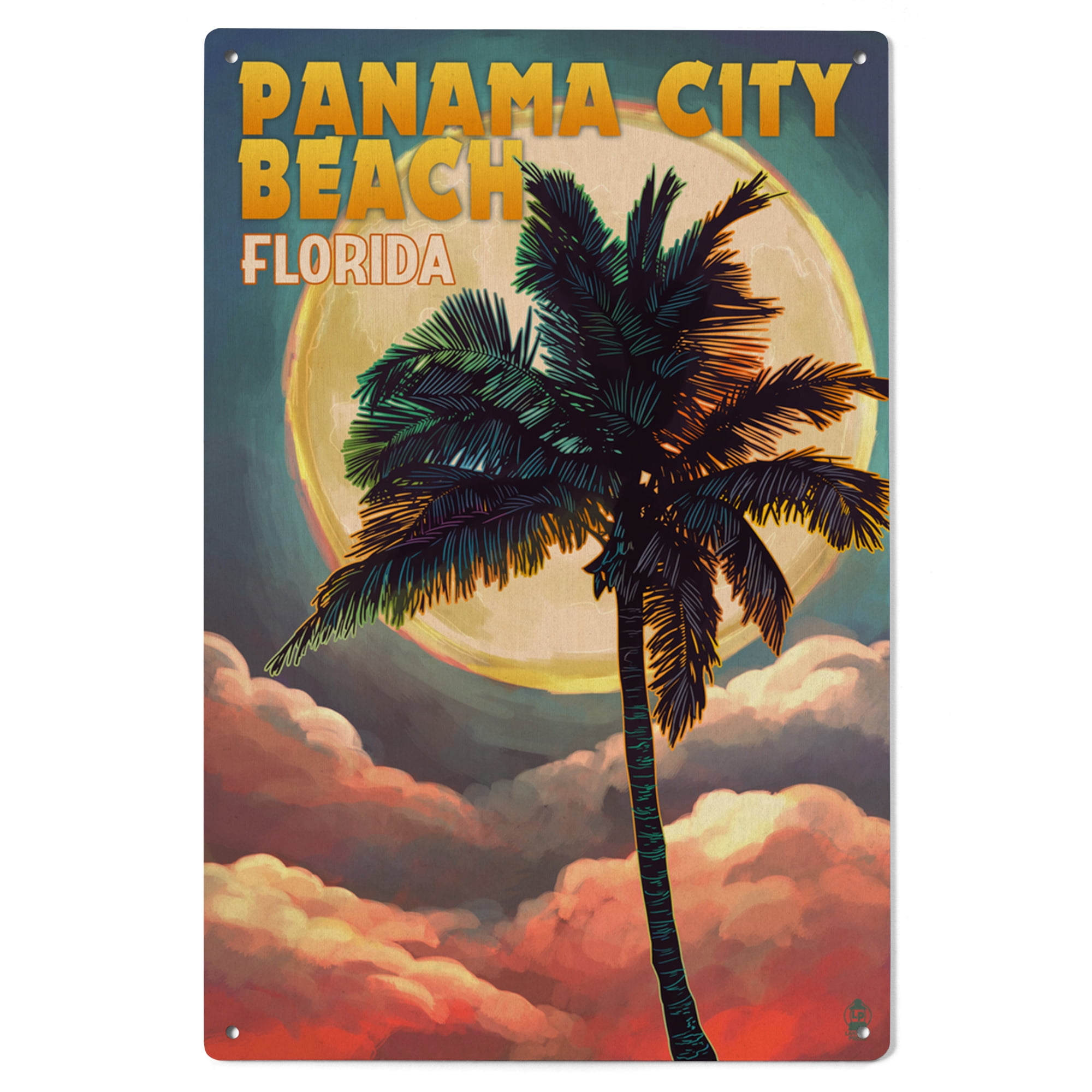 Panama City Beach, Florida, Palm and Moon Birch Wood Wall Sign (6x9 ...