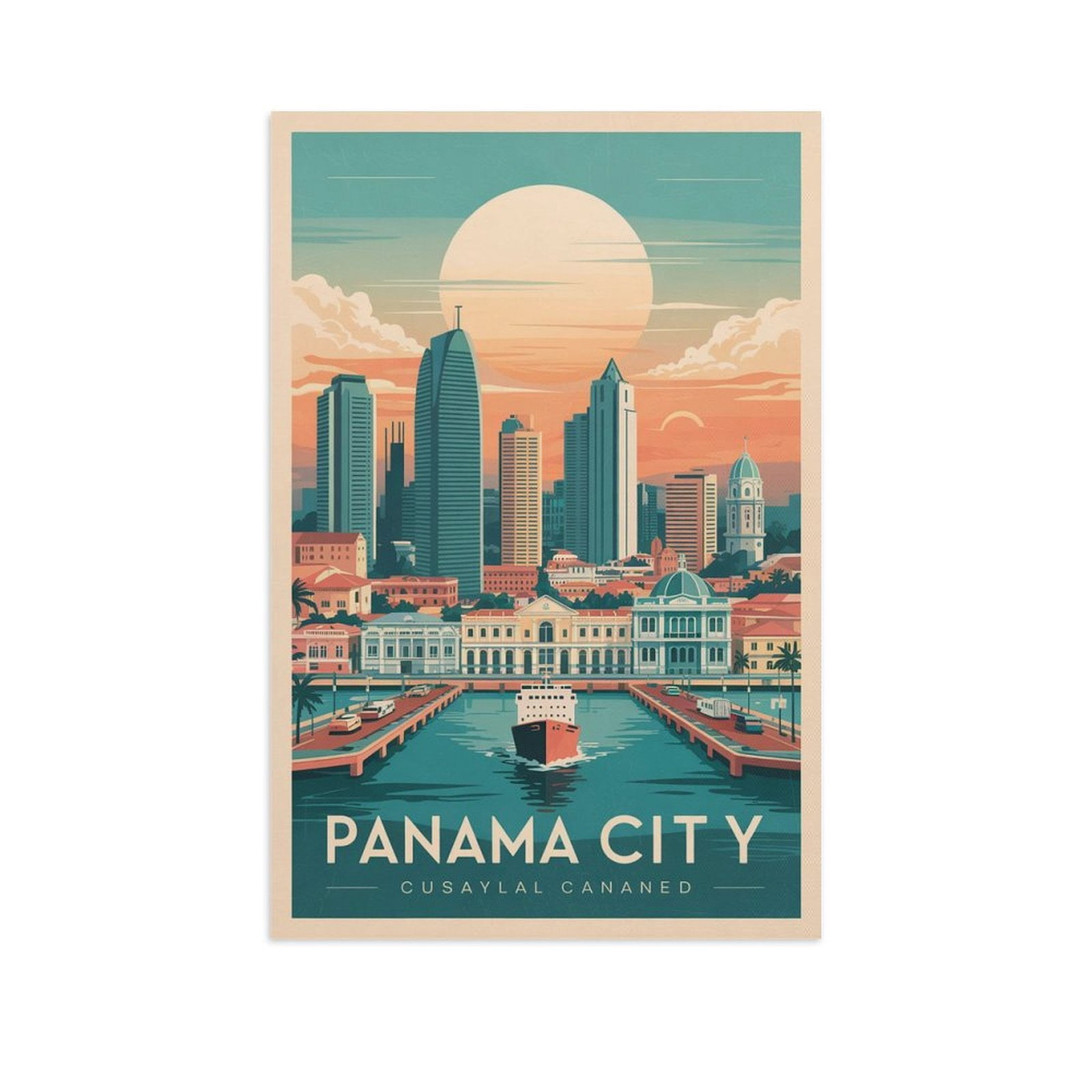 Panama City Retro Travel Poster Vintage Panama Tourism with Canal ...