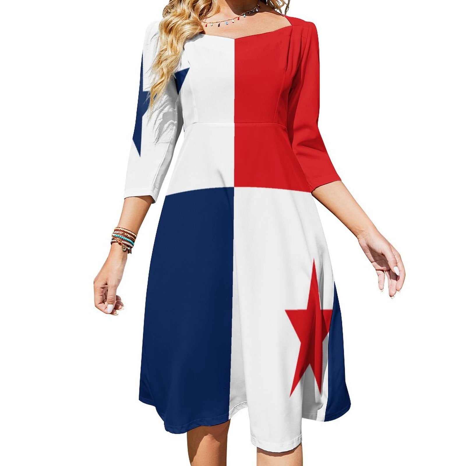 Panama Flag Sweetheart Knot Flared Dress Fashion Design Large Size ...
