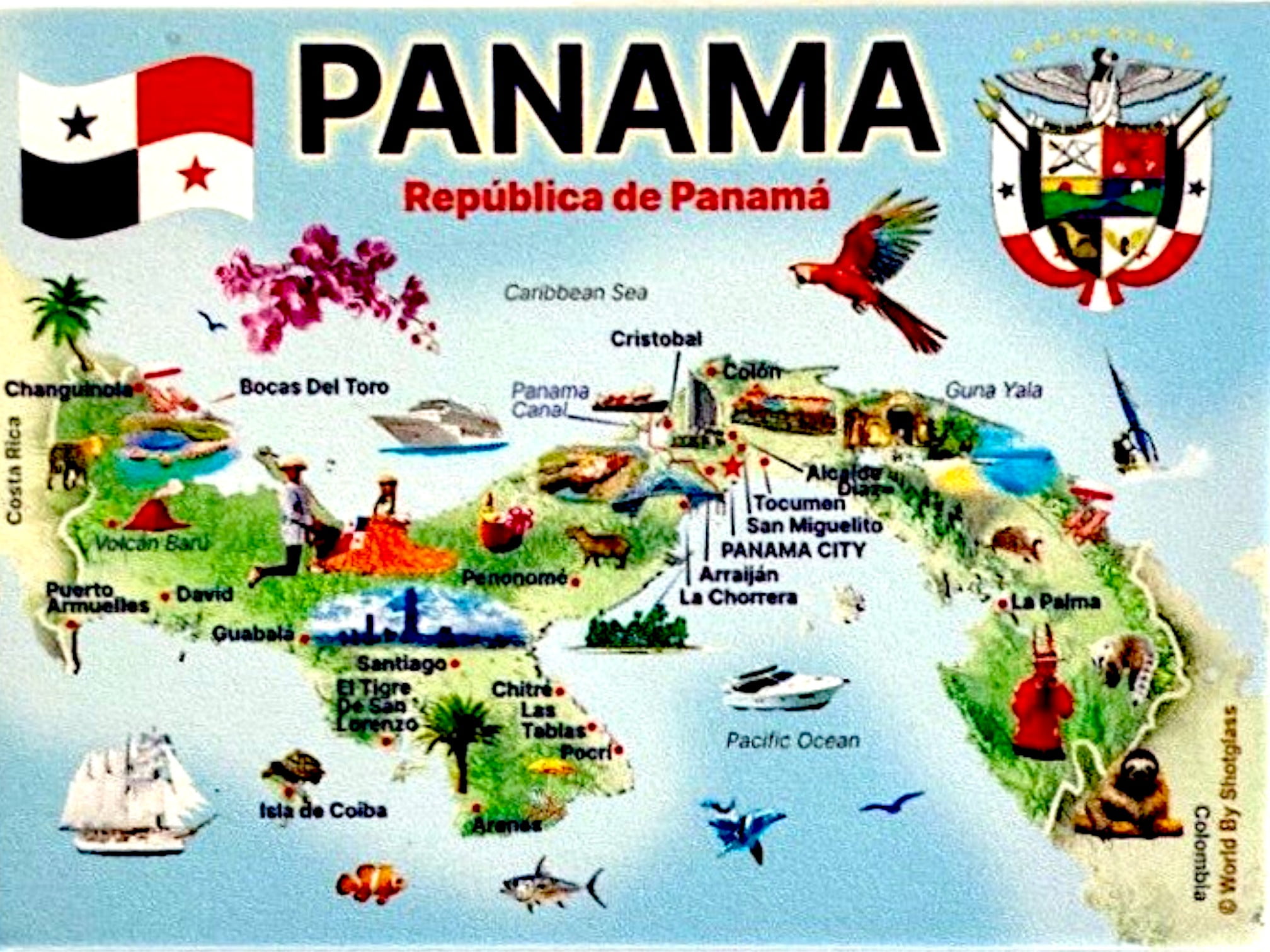 Panama Graphic Map and Attractions Souvenir Fridge Magnet 2.5" X 3.5 ...