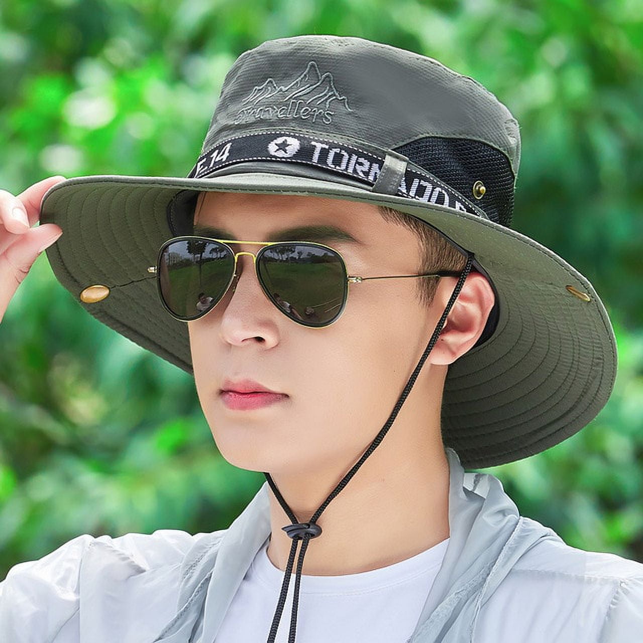 Panama Hat Letter Embroidery Mesh Breathable Fishing Hats Boonie ...