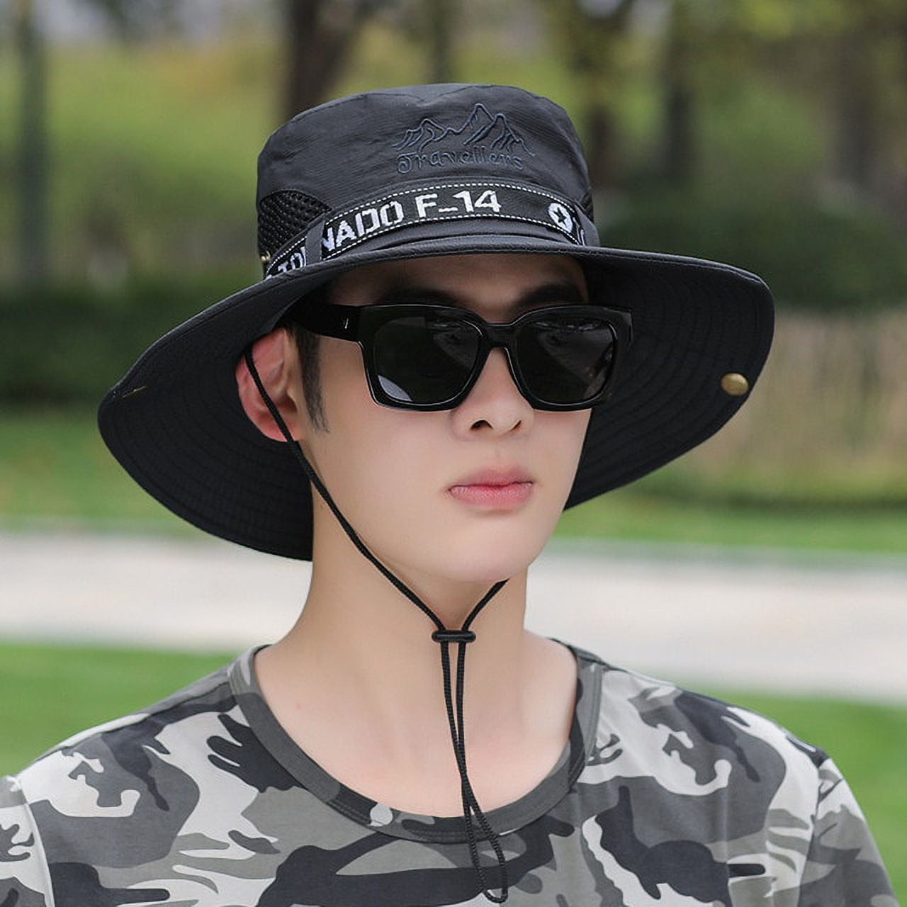 Panama Hat Letter Embroidery Mesh Breathable Fishing Hats Boonie ...