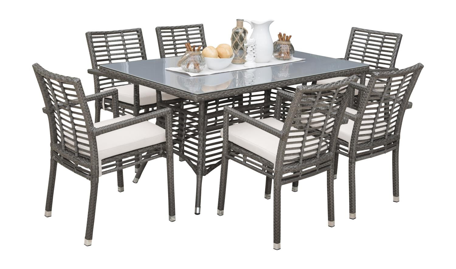 Panama Jack PJO-1601-GRY-7DA-CUSH-SU-740 Graphite 7 Piece Armchair Dining Set with Cushion ...