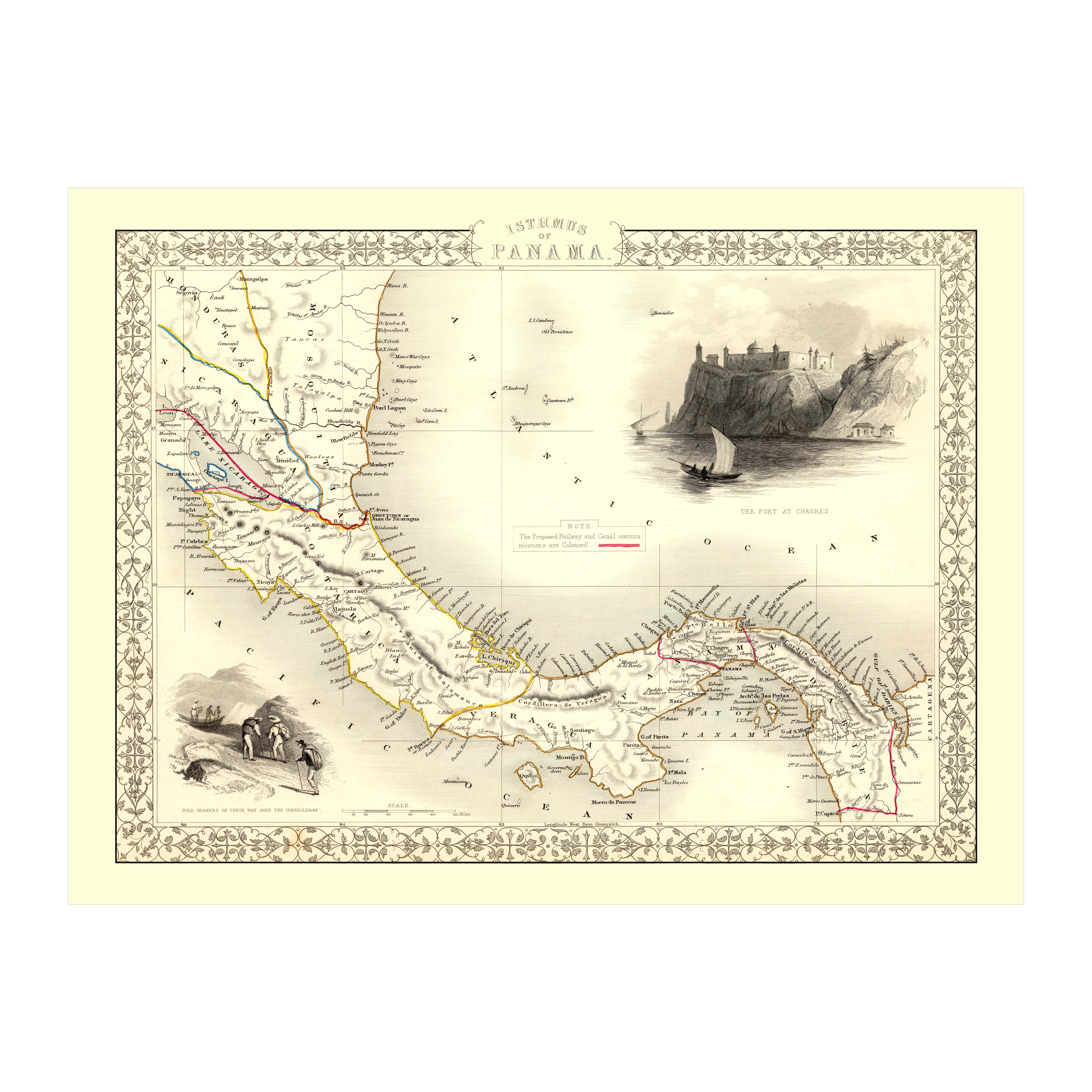 Panama Map, 1851 Vintage Map of Panama History Wall Decor Gift, Old ...