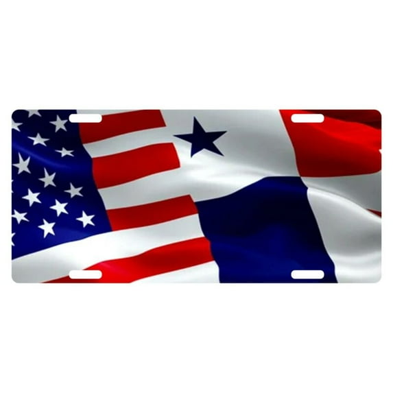 Panama & USA Flag License Plate Panama American Emblem Wave Version I ...
