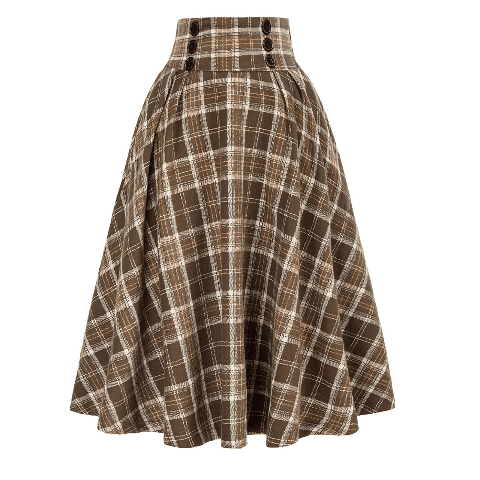 Panan Women's Autumn Essential Vintage High Waisted Plaid Midi Skirt ...