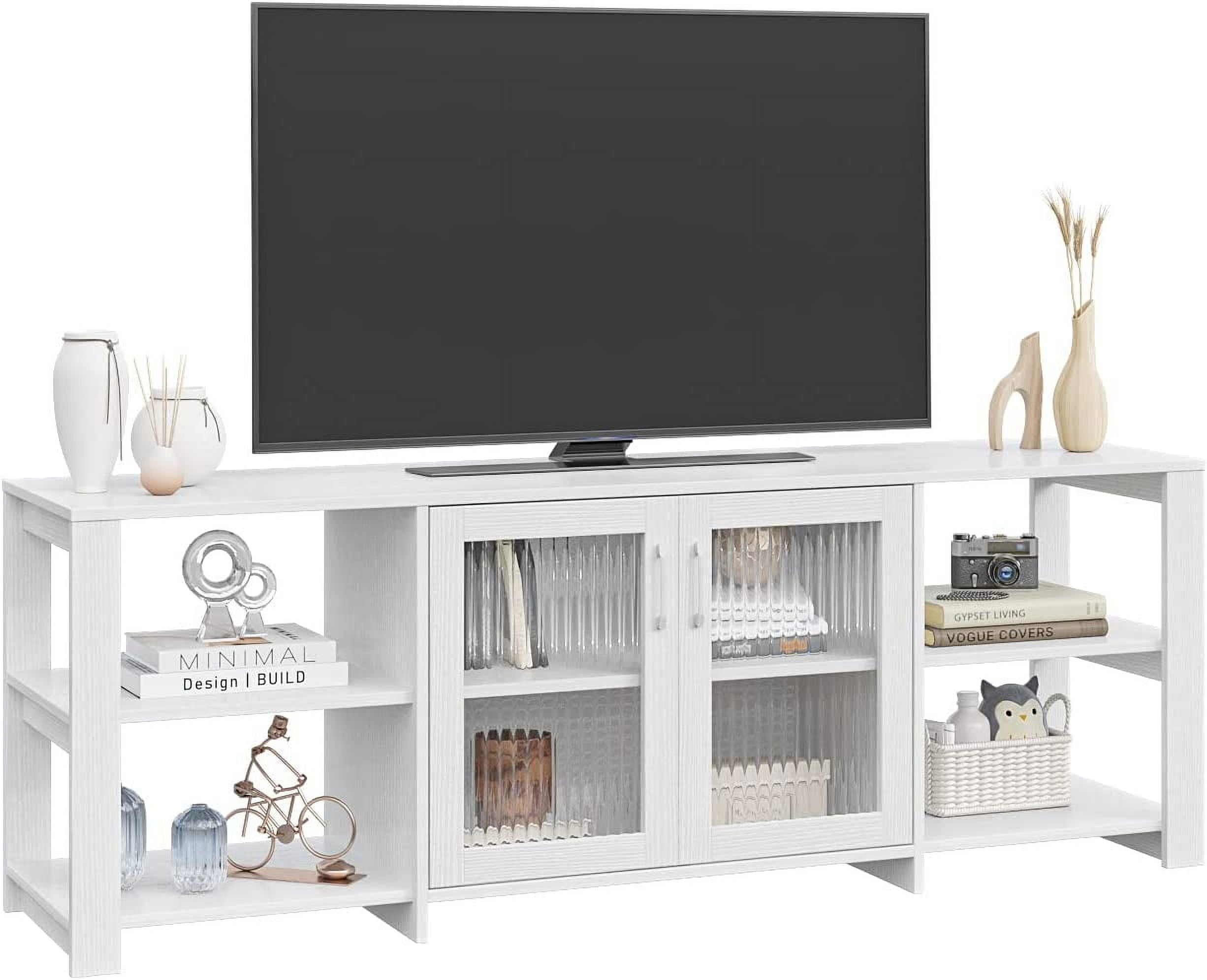 Panana 2 Doors TV Stand Television Stands Cabinet 4 Open Cubby Storage ...