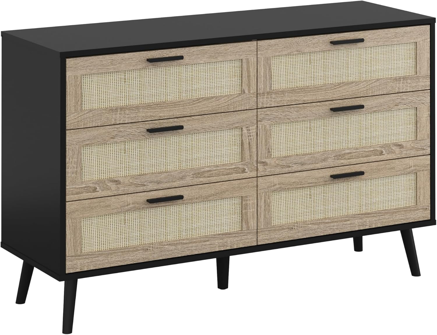 Panana 3/6/8 Drawers Dresser, Wooden Rattan Chest of Drawers with ...
