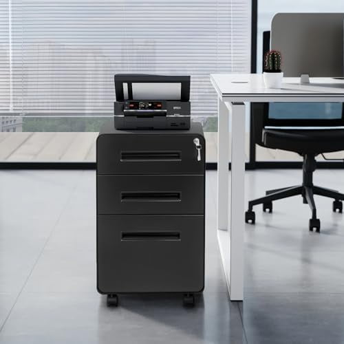 Panana 3 Drawer Mobile File Cabinet with Lock, Under Office Desk Metal ...