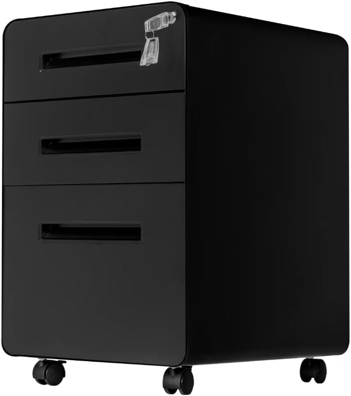 Panana 3 Drawer Mobile File Cabinet with Lock, Under Office Desk Metal ...