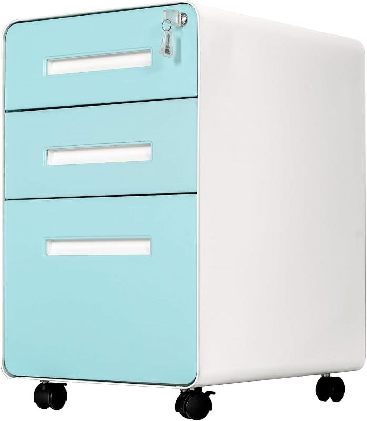 Panana 3 Drawer Mobile File Cabinet with Lock, Under Office Desk Metal ...