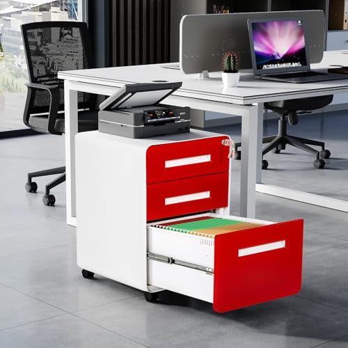 Panana 3 Drawer Mobile File Cabinet with Lock, Under Office Desk Metal ...