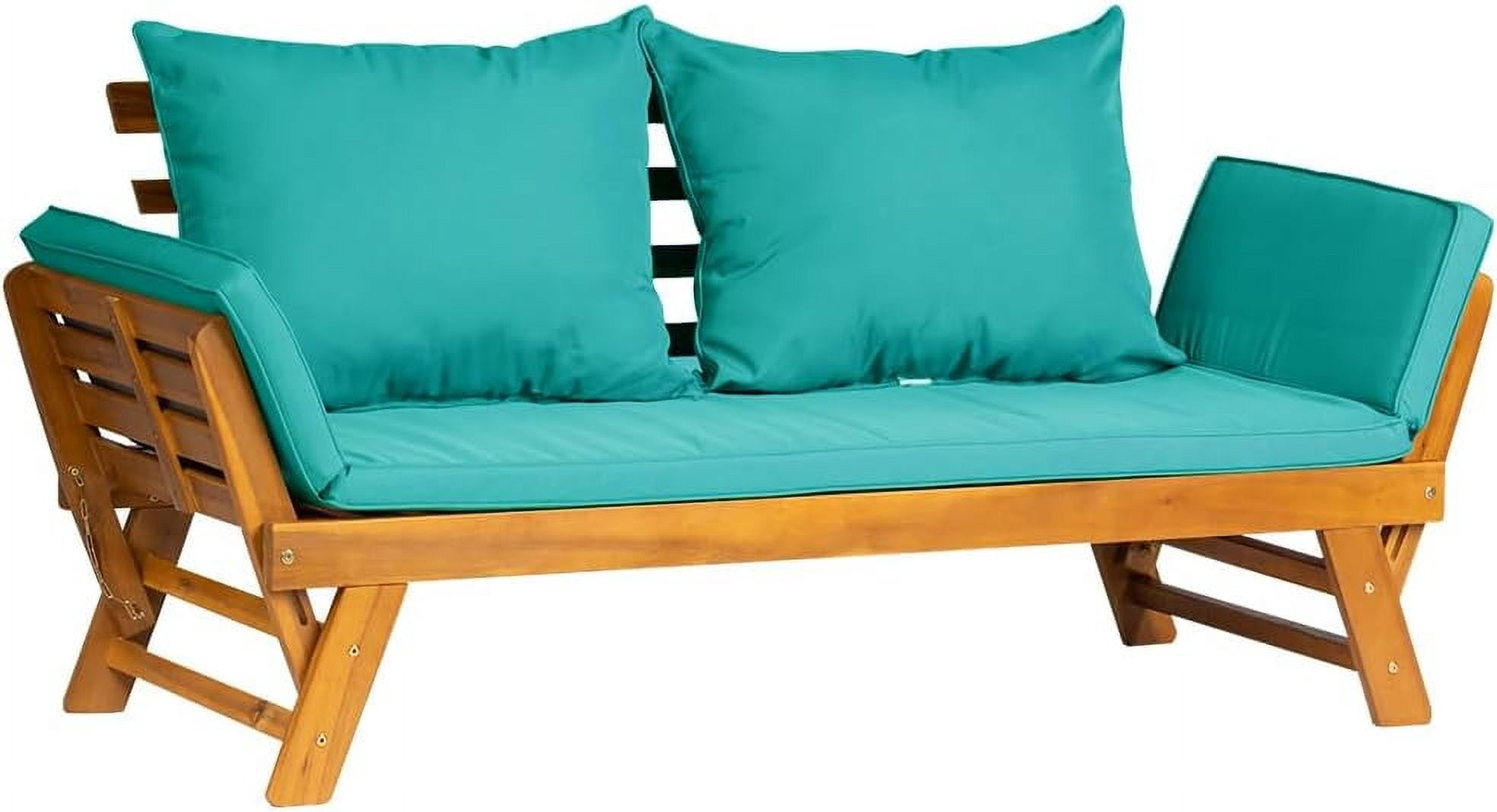 Panana Acacia Wood Convertible Couch Sofa Bed Adjustable Armrest ...
