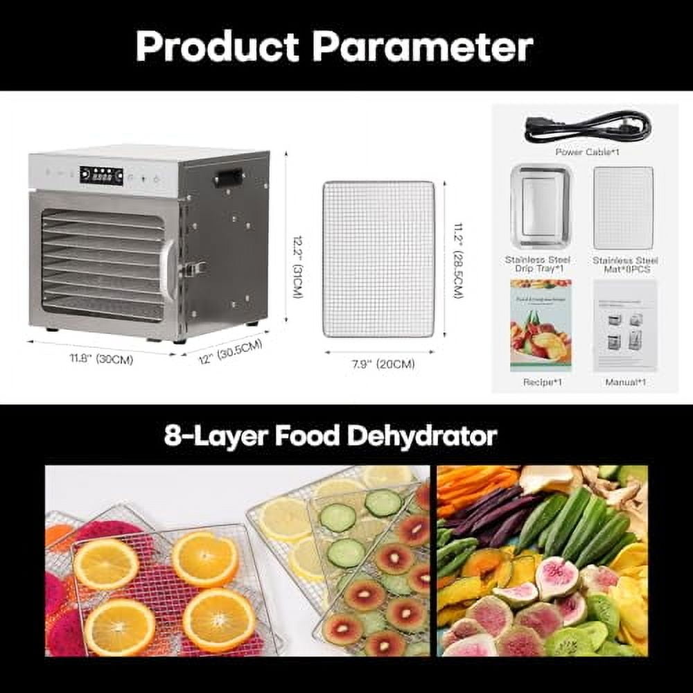 Panana Dehydrator Machine for Jerky, 8 Trays Stainless Steel Food ...