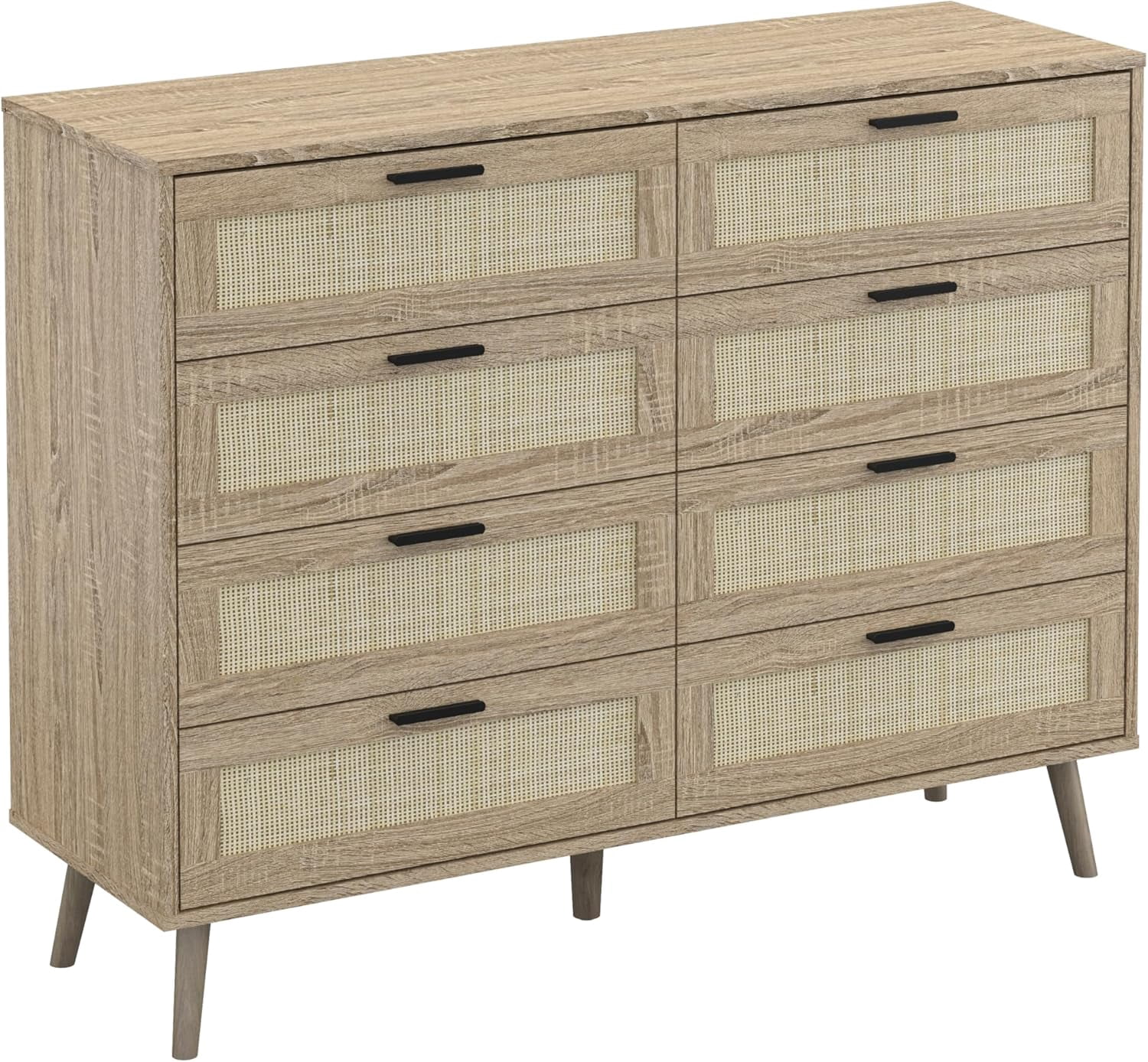 Panana Drawers Dresser, Wooden Rattan Chest of Drawers with Rattan ...