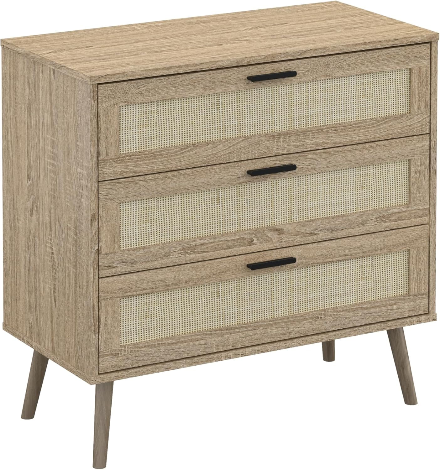 Panana Drawers Dresser, Wooden Rattan Chest of Drawers with Rattan ...