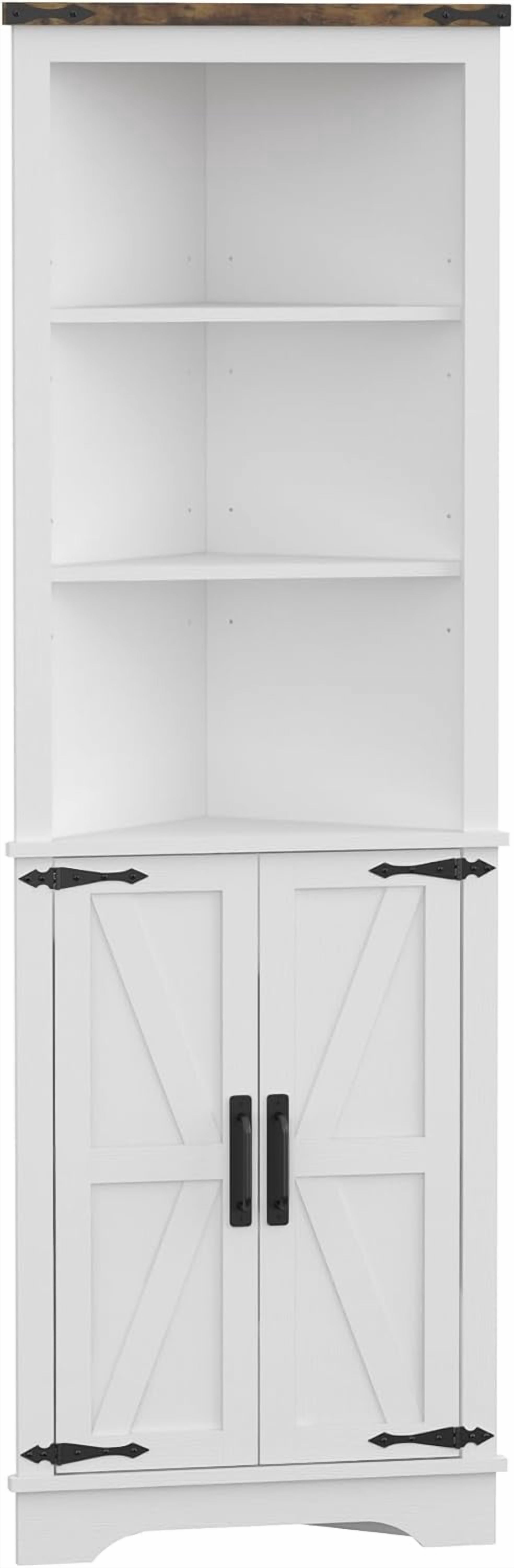 Panana Farmhouse Tall Corner Cabinet, Storage Cabinet with 2 Door ...
