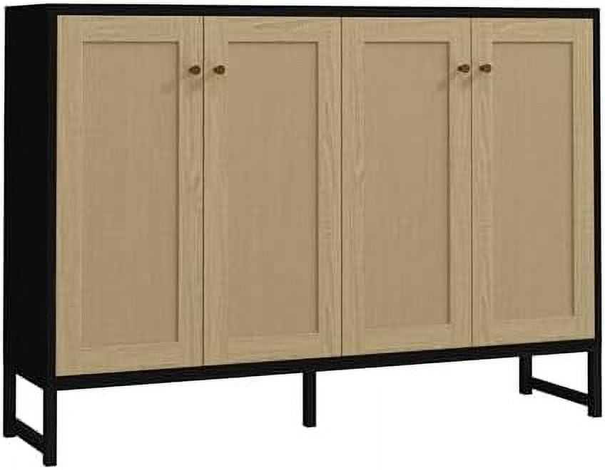 Panana Sideboard Accent Storage Cabinet with Rattan Decorated 4 Doors ...