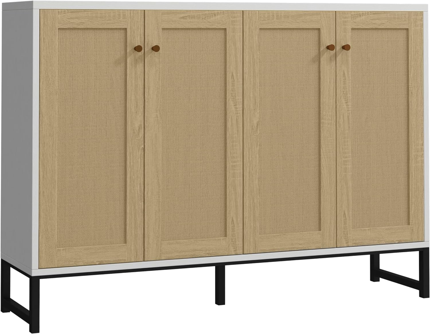 Panana Sideboard Accent Storage Cabinet with Rattan Decorated 4 Doors ...