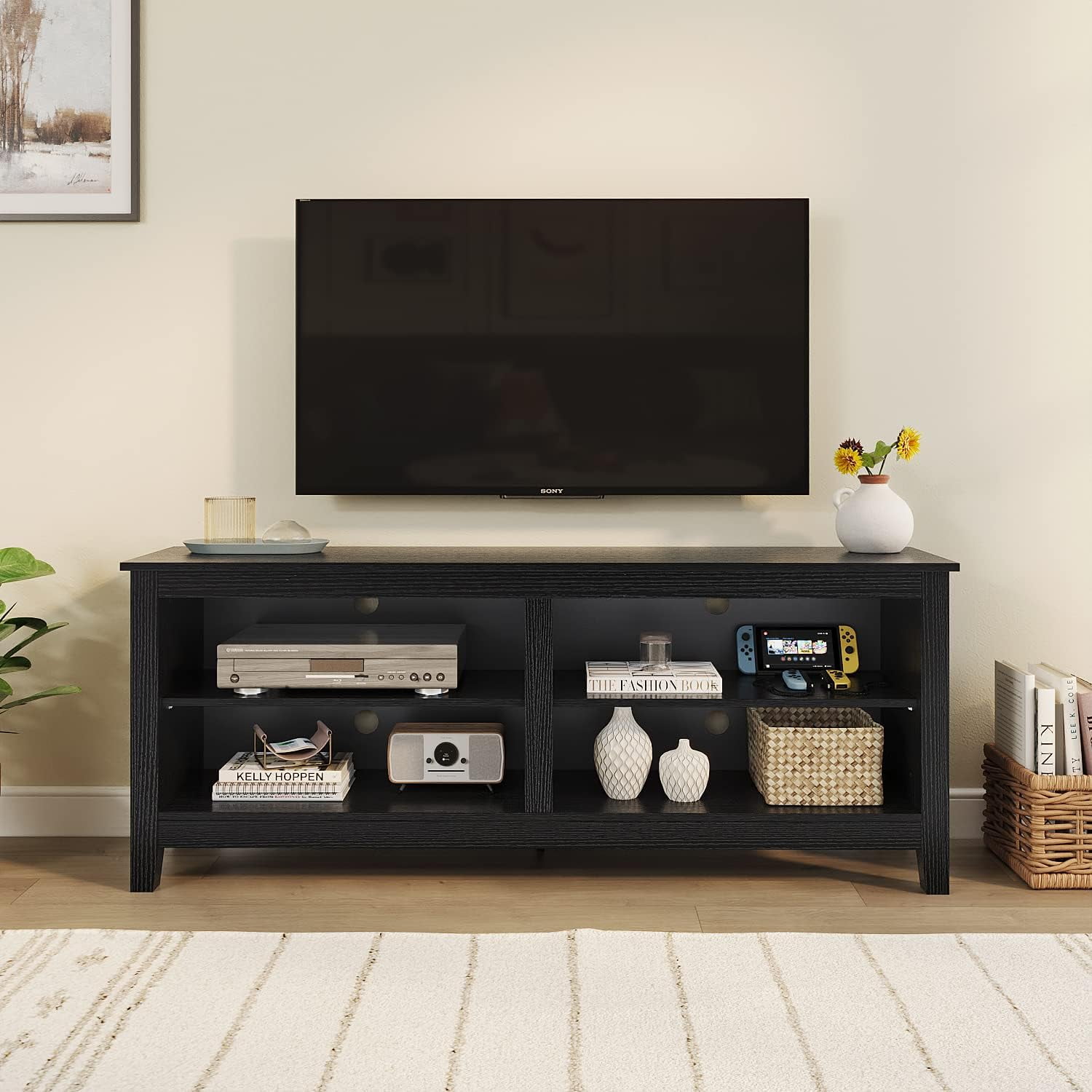 Panana TV Stand, Classic 4 Cubby TV Stand for 60 inch TV, Entertainment Center Media Television ...