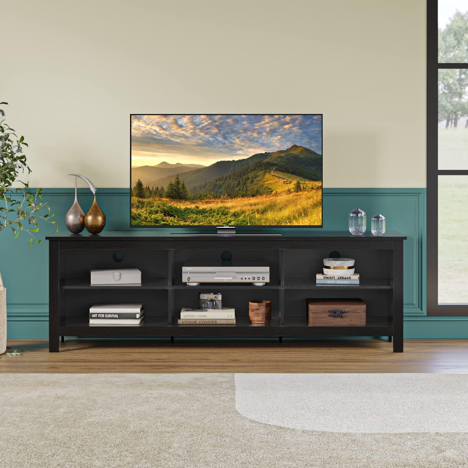 Panana TV Stand, Moden 6 Cubby TV Stand for 75 inch TV, Farmhouse ...