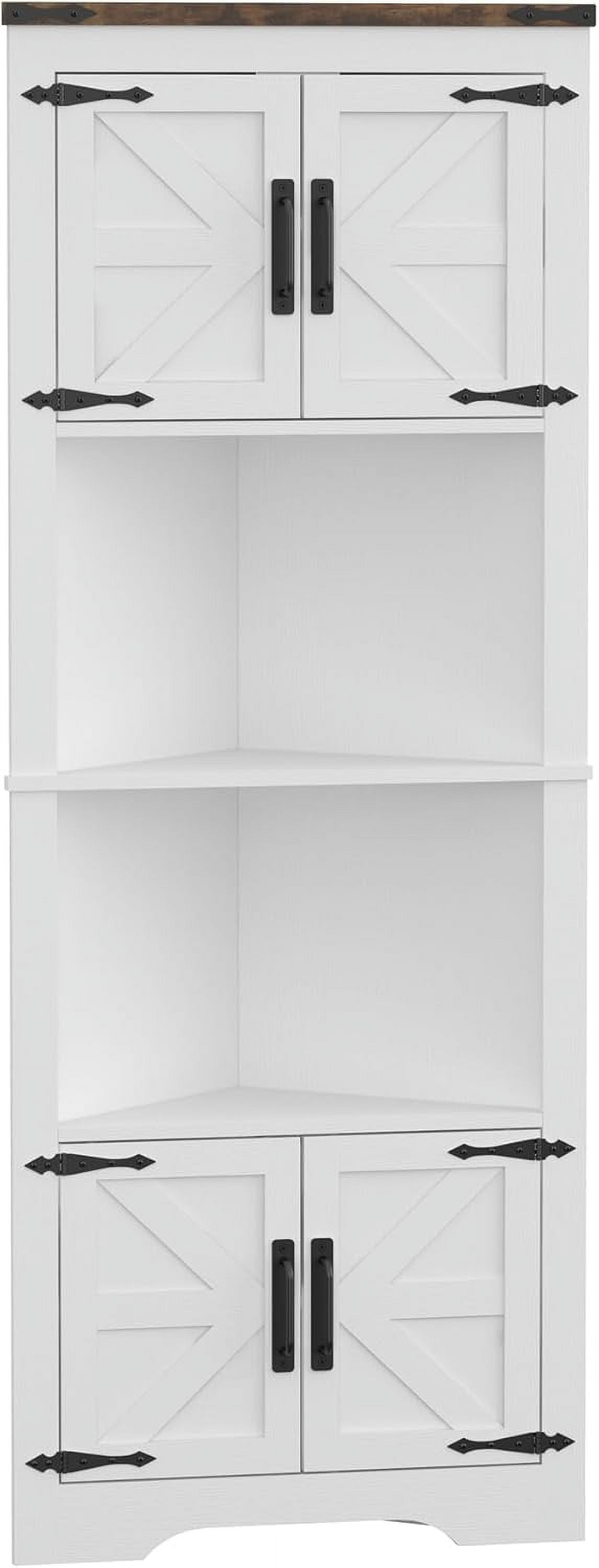 Panana Tall Corner Cabinet, Farmhouse Storage Cabinet with Barn Doors ...