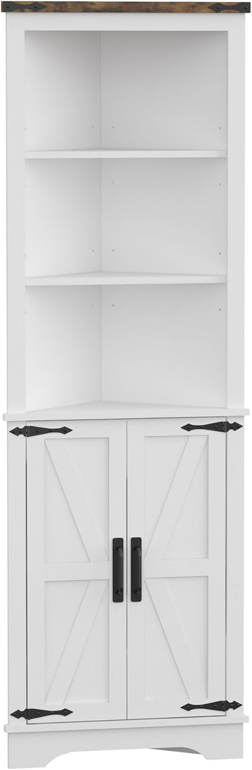 Panana Tall Corner Storage Cabinet with Barn Door, Farmhouse Wooden ...