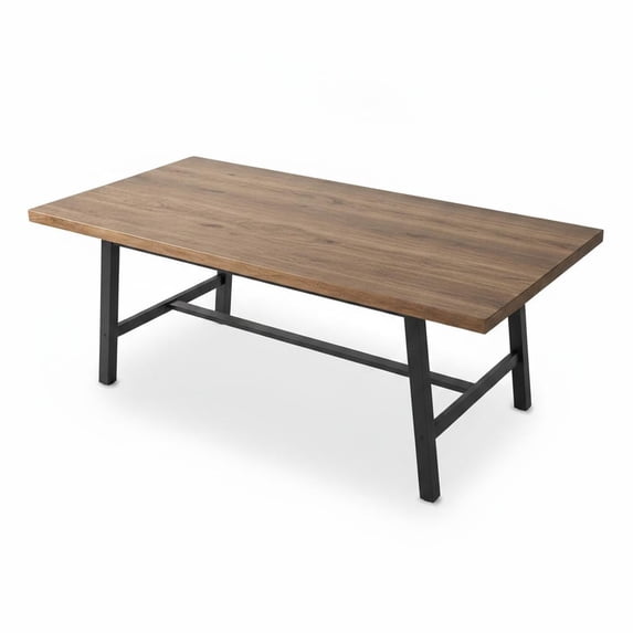 Panapinka Industrial Dining Table for 6-8, Large Rectangular Wooden Top ...