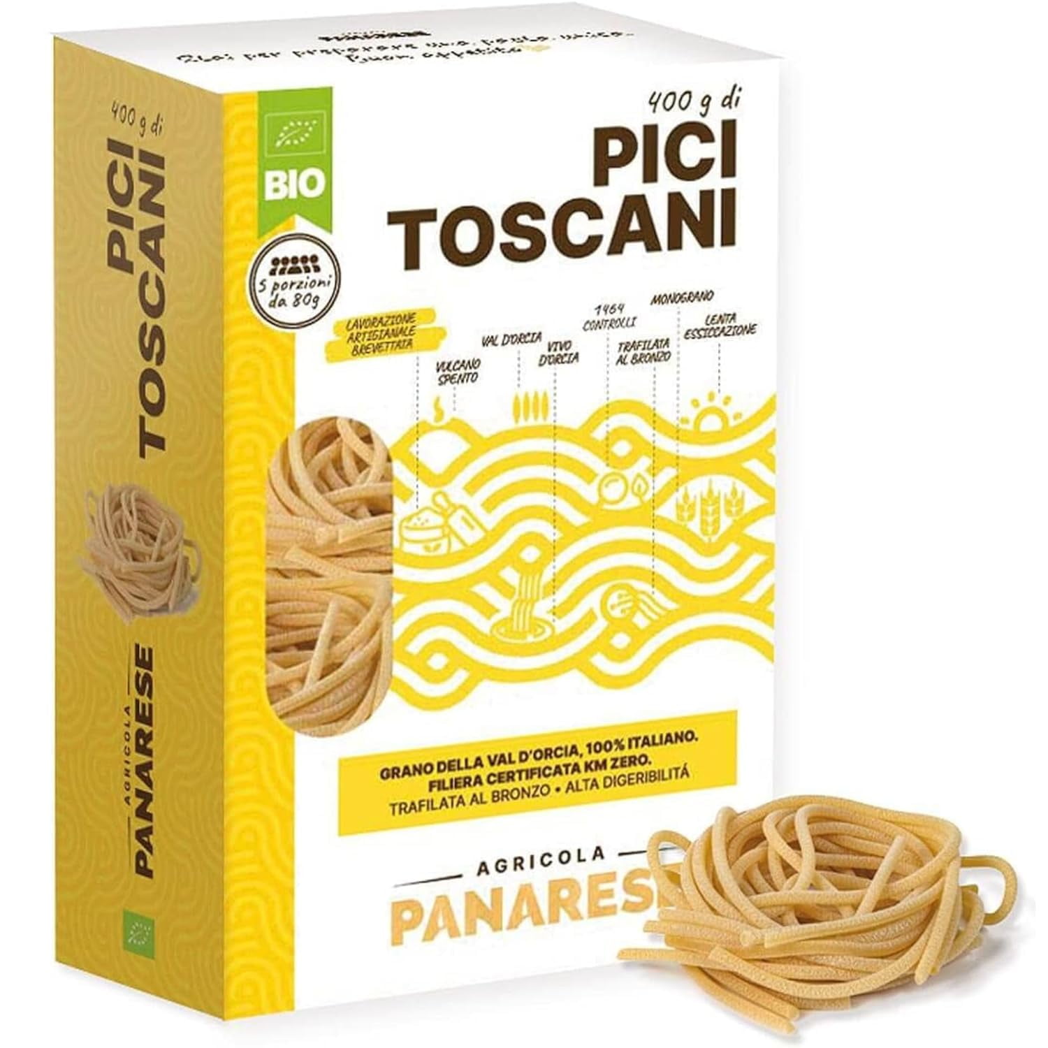 Panarese Organic Pici Pasta from Italy - Bronze Cut Pasta - Organic ...