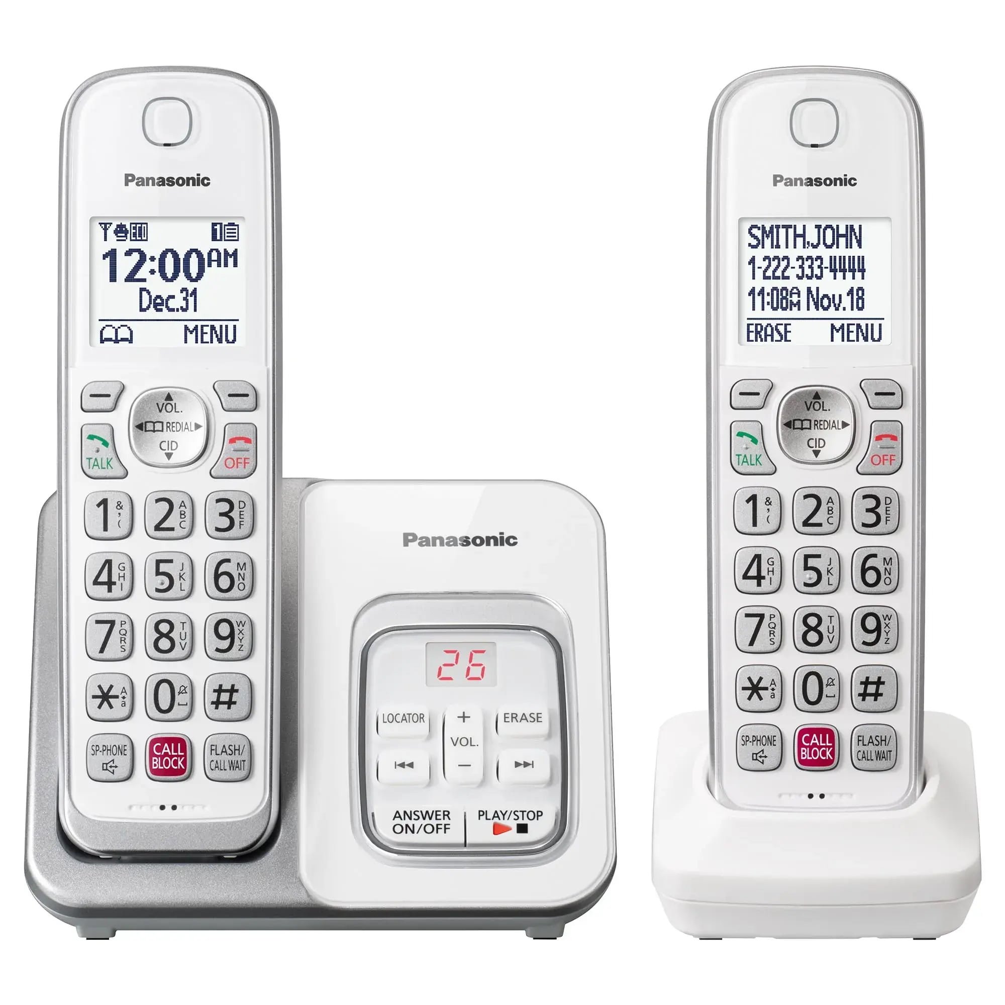 Panasonic 2 Handset DECT 6.0 Expandable Cordless Phone System with Digital Answering System ...