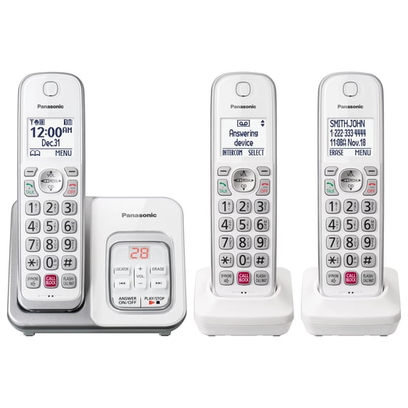 Panasonic, 3 Handset DECT 6.0 Expandable Cordless Phone System, White ...