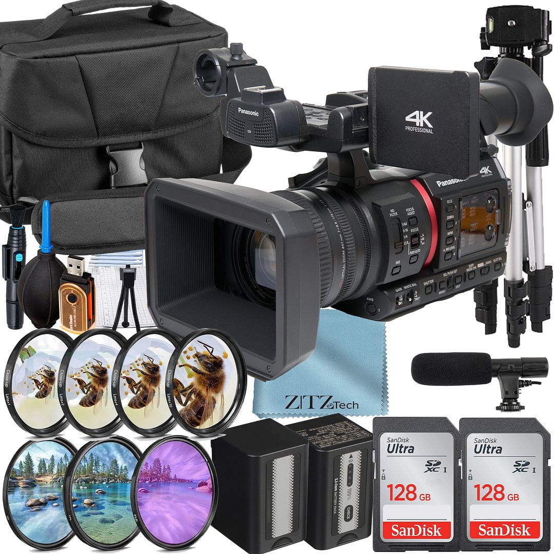 Panasonic AG-CX350 Camcorder UHD 4K with 2 Pack 128GB SanDisk Memory Card + Case + Microphone ...