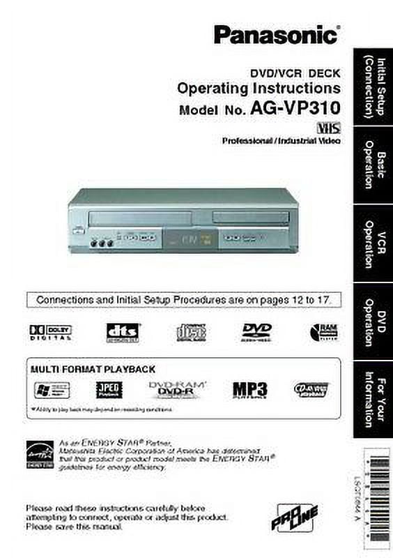 Instruction Manual ONLY for Panasonic AG-VP310 DVD VCR Combo Owners Instruction Manual REPRINT ...