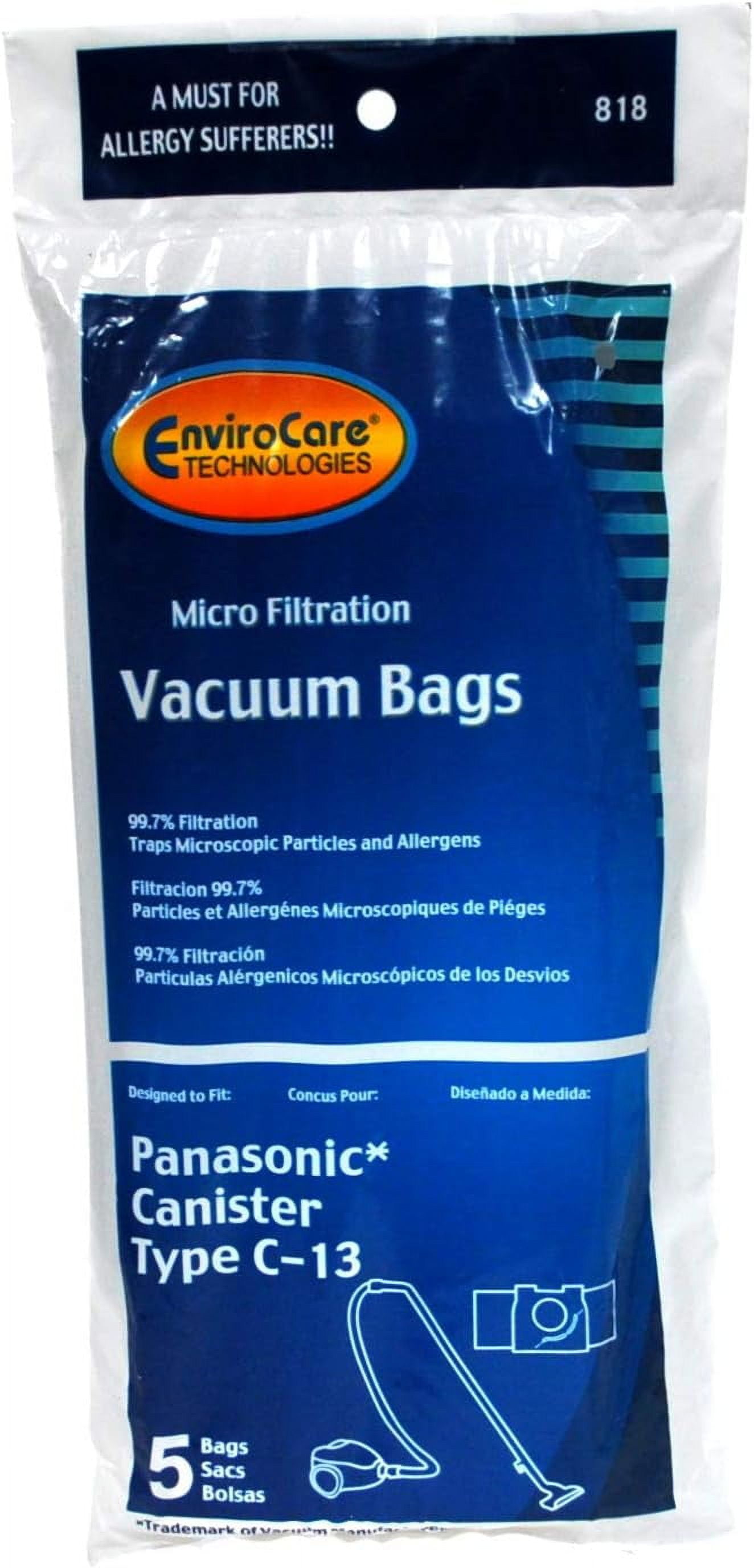 Panasonic Type C-13 Micron Canister Vacuum Cleaner Bags, 5 pack ...