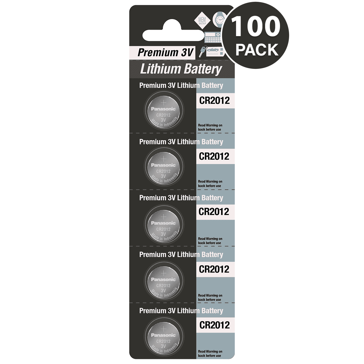 Panasonic CR2012 Battery 3V Lithium Coin Cell (100 Batteries) - Walmart.com