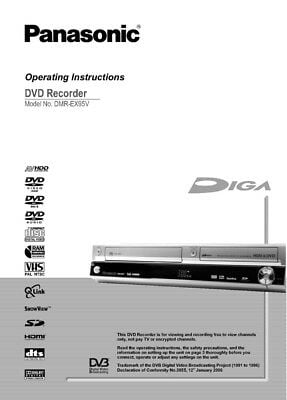 Instruction Manual ONLY for Panasonic DMR-EX95V DVD Recorder Owners Instruction Manual REPRINT ...