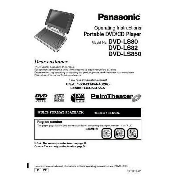 Panasonic DVD-LS80 DVD-LS82 DVD-LS850 DVD Player Owners Instruction ...
