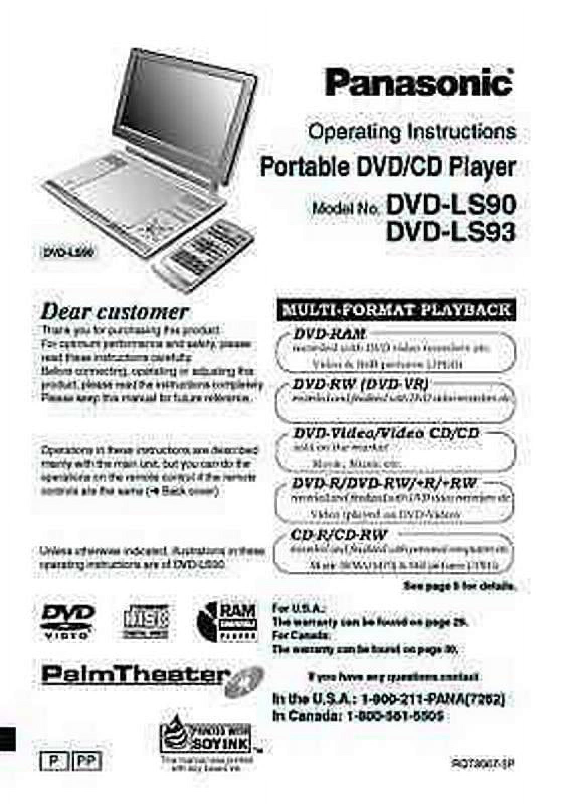 Panasonic DVD-LS90 DVD-LS93 DVD Player Owners Instruction Manual ...
