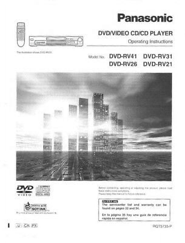 Instruction Manual ONLY for Panasonic DVD-RV21 DVD-RV26 DVD-RV31 DVD ...
