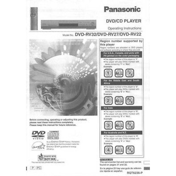 Panasonic DVD-RV22 DVD-RV27 DVD-RV32 DVD Player Owners Instruction ...