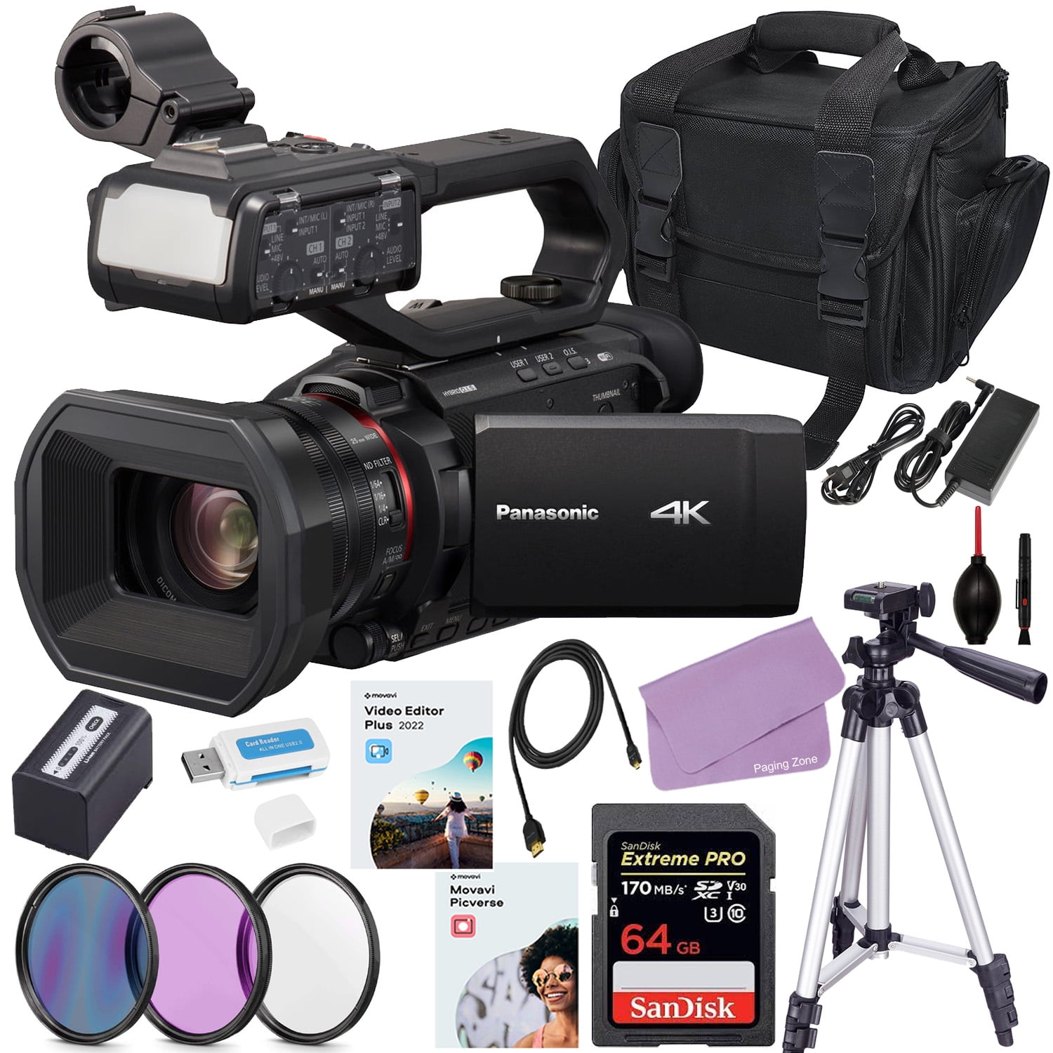 Panasonic HC-X2000 4K Pro Camcorder with 24x Zoom, 64GB Memory, Filters ...
