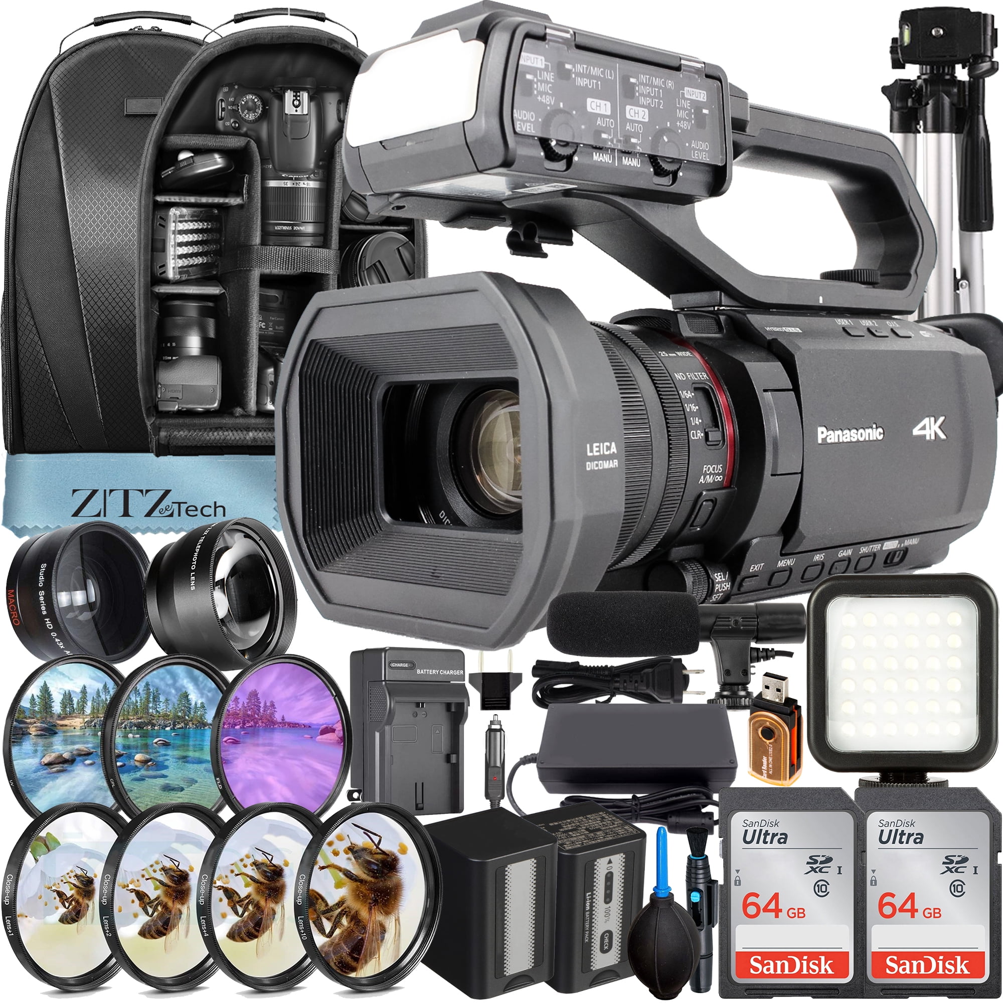 Panasonic HC-X2000 UHD 4K Professional Camcorder + Backpack + 2 Pack SanDisk 64GB Memory Card ...