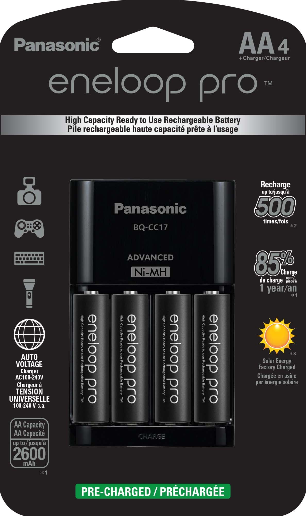 Panasonic Eneloop Pro NiMH Battery Charger Kit with 4-Pack AA High ...